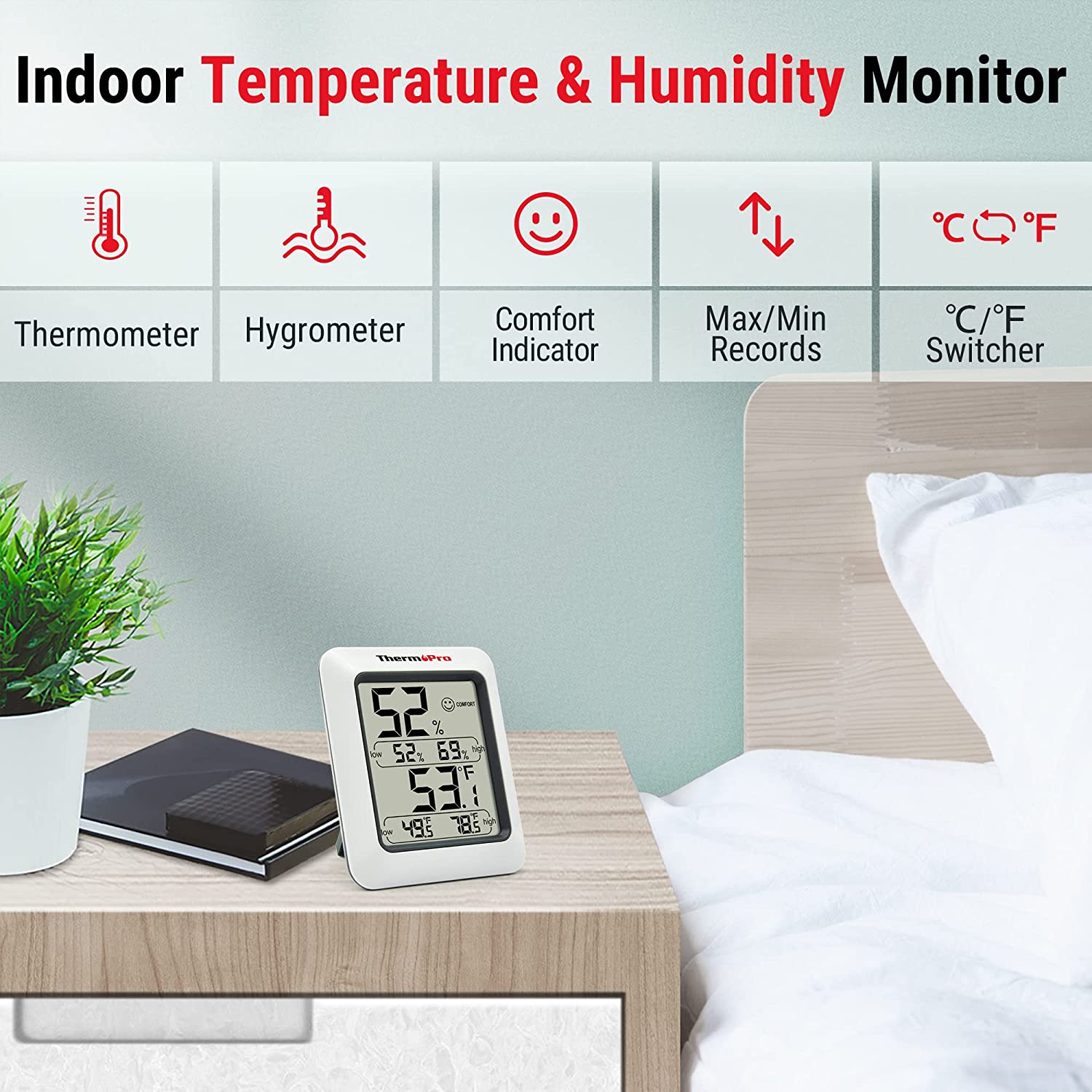 Digital Hygrometer Indoor Thermometer - Accurate Room Temperature ...