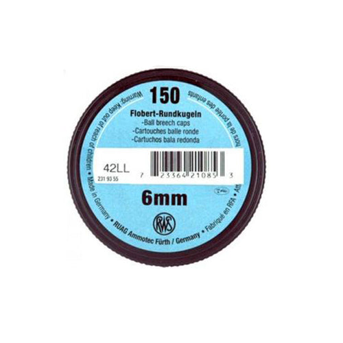 Walther RWS Ammunition 22 BB Cap (6mm Flobert) 18 Grain Round Ball Per